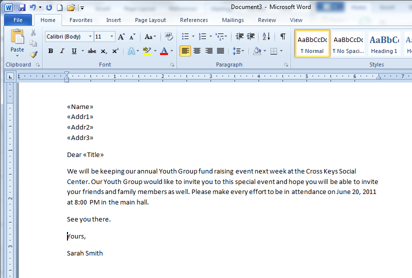 Word Mail Merge Customerinput